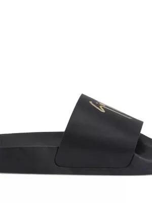 GIUSEPPE ZANOTTI Logo-embellished Leather Slides - Black