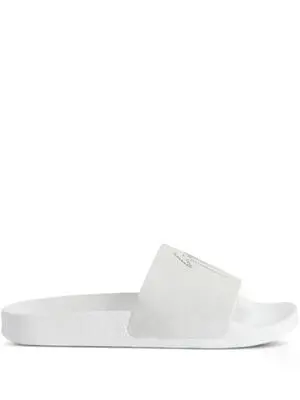GIUSEPPE ZANOTTI Brett Crystal-embellished Leather Slides - White
