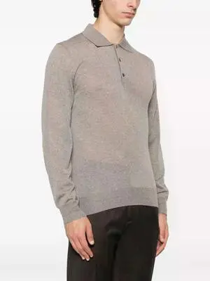 Canali Knited Long-sleeved Polo Shirt - Brown