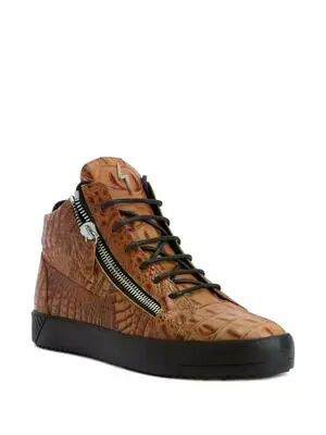 GIUSEPPE ZANOTTI Kriss Crocodile-effect Zip-up Trainers - Brown