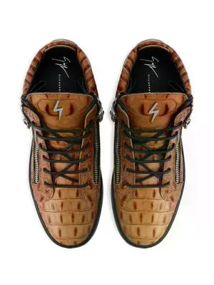 GIUSEPPE ZANOTTI Kriss Crocodile-effect Zip-up Trainers - Brown
