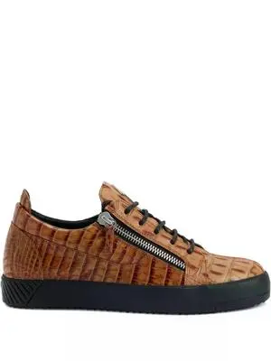 GIUSEPPE ZANOTTI Frankie Crocodile-effect Sneakers - Brown