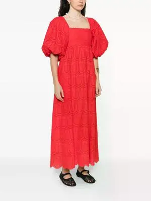 Farm Rio Eyelet-detail Midi Dress