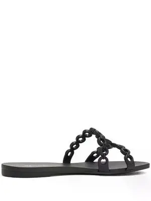 AQUAZZURA Chain-embellished Flat Sandals - Black