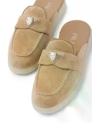 Prada Logo-plaque Suede Mules