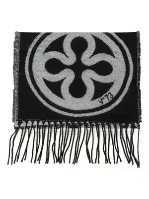 V°73 Logo-jacquard Fringe-edge Scarf - Black