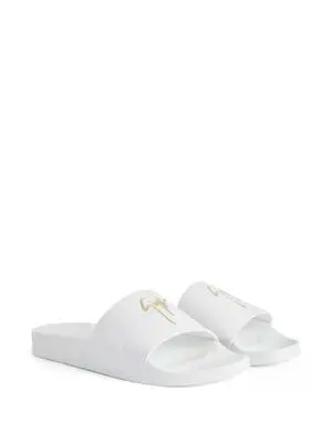 GIUSEPPE ZANOTTI Brett Leather Logo Slides - White