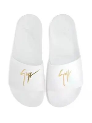 GIUSEPPE ZANOTTI Brett Leather Logo Slides - White