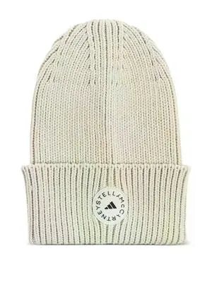 Adidas By Stella Mccartney Logo-patch Ribbed Beanie - Neutrals