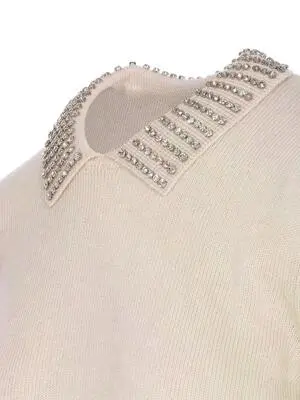 Pinko Crystal-collar Crewneck Sweater - Neutrals