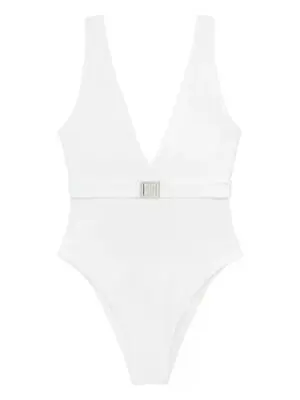 Tory Burch Belted V-neck One-piece Swimsuit - White