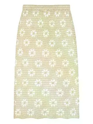 Calle Del Mar Floral Crochet Maxi Skirt - Neutrals