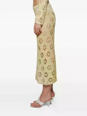 Calle Del Mar Floral Crochet Maxi Skirt - Neutrals