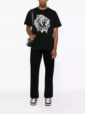 Versace Porcelain Barocco-print Cotton T-shirt - Black