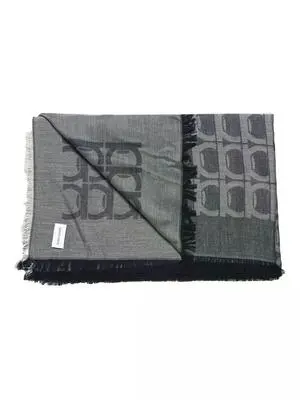 FERRAGAMO Gancini-pattern Fringed Scarf - Grey