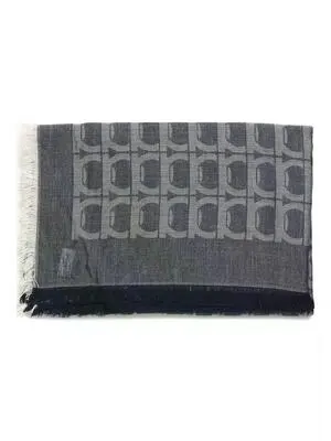 FERRAGAMO Gancini-pattern Fringed Scarf - Grey
