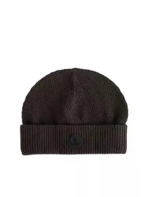 Moncler Logo-patch Ribbed-brim Beanie - Brown