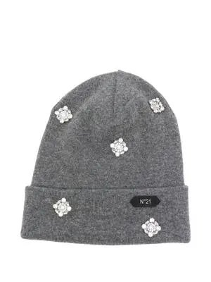 N°21 Crystal-embellished Beanie - Grey