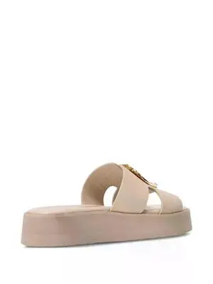KOTRIS SANDALS Platform Leather Medallion Sandals - Neutrals