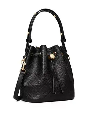 Tory Burch T-monogram Textured Bucket Bag - Black