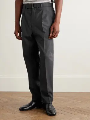 Officine Générale Hugo Tapered Belted Virgin Wool Suit Trousers