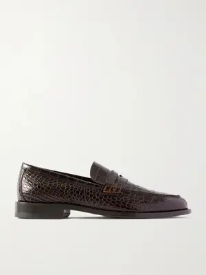Manolo Blahnik Perry Croc-effect Leather Loafers - Brown