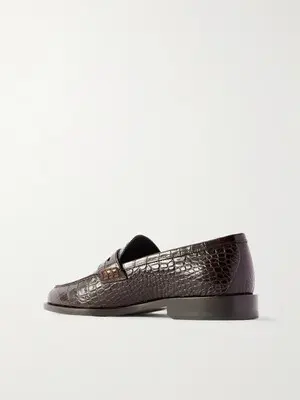 Manolo Blahnik Perry Croc-effect Leather Loafers - Brown