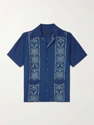 Kapital Camp-collar Printed Linen Shirt - Navy
