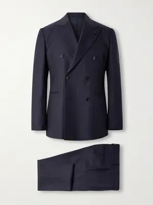 LARDINI Double-breasted Striped Wool Suit
