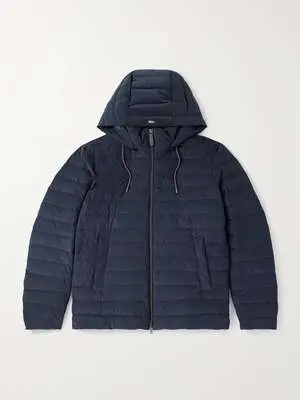 Herno Quilted Cotton-corduroy Hooded Down Jacket - Navy