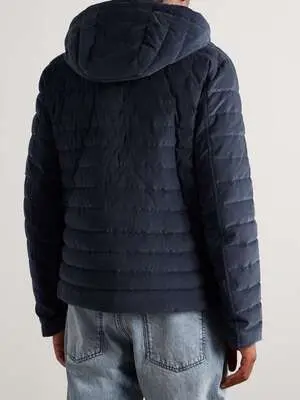 Herno Quilted Cotton-corduroy Hooded Down Jacket - Navy