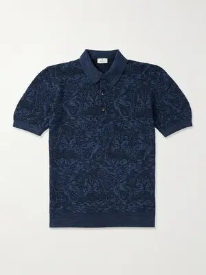 Etro Slim-fit Paisley-jacquard Cotton-blend Polo Shirt