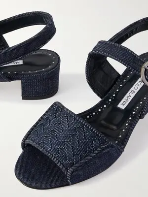 Manolo Blahnik Vibius 30 Herringbone Denim Sandals
