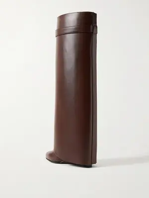 Givenchy Shark Lock Embellished Glossed-leather Knee Boots - Brown