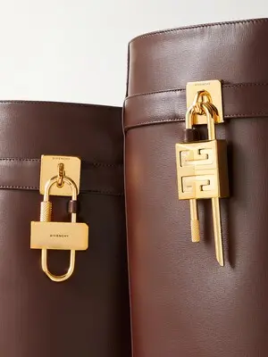 Givenchy Shark Lock Embellished Glossed-leather Knee Boots - Brown