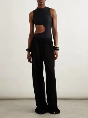 Alaïa Linen And Silk-blend Wide-leg Pants - Black
