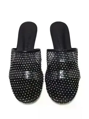 Schutz Crystal-embellished Mesh Flat Mules