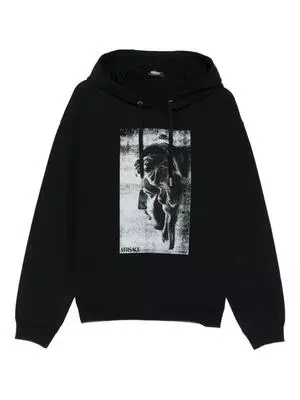 Versace Statue-print Cotton Hoodie - Black