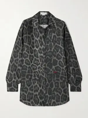Stella McCartney Oversized Leopard-print Silk-satin Shirt - Gray