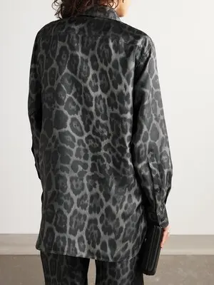 Stella McCartney Oversized Leopard-print Silk-satin Shirt - Gray