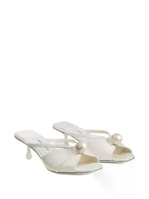 JIMMY CHOO 50mm Pearl-embellished Satin Mules - Neutrals