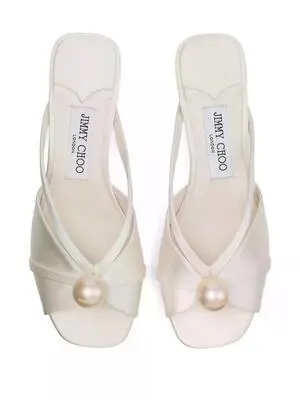 JIMMY CHOO 50mm Pearl-embellished Satin Mules - Neutrals