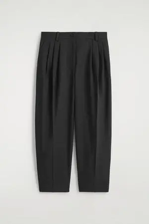 Cos Pleated Barrel-leg Wool Trousers - Gray