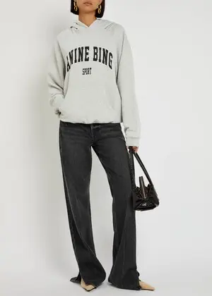 ANINE BING Harvey Cotton Hoodie With Distressed Finish - Grey