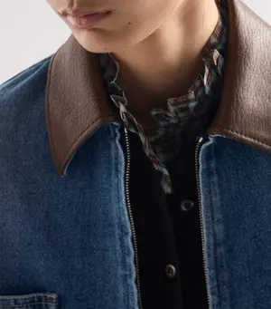 Prada Leather-collar Cropped Denim Jacket - Blue