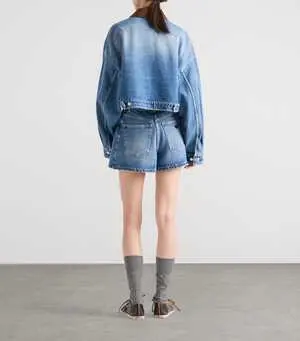 Prada Leather-collar Cropped Denim Jacket - Blue