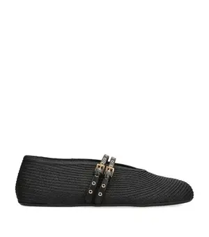 Alaïa Raffia And Leather Ballet Flats - Black