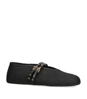 Alaïa Raffia And Leather Ballet Flats - Black