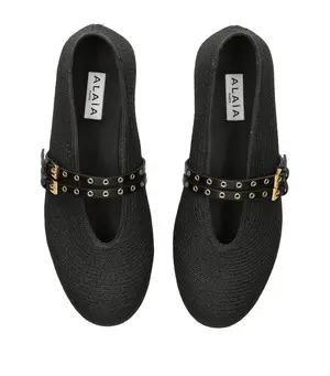 Alaïa Raffia And Leather Ballet Flats - Black