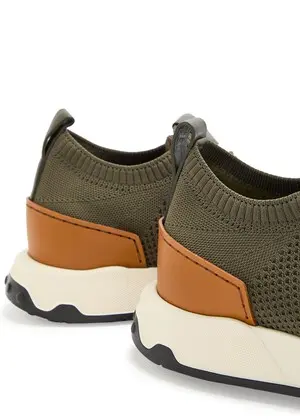 TOD'S Knitted Sneakers With Leather Accents - Green